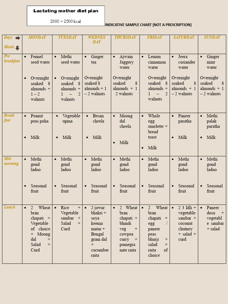 Lactating Mother Diet Plan Sample | PDF | Foods | Cuisine