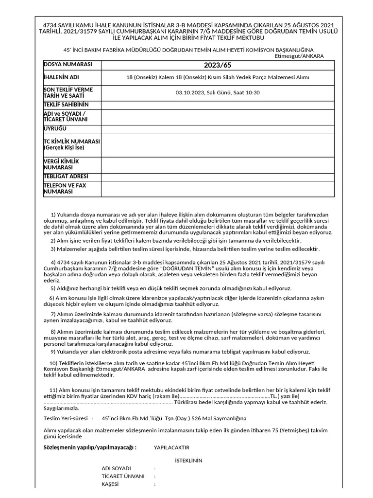 Teklif Mektubu | PDF