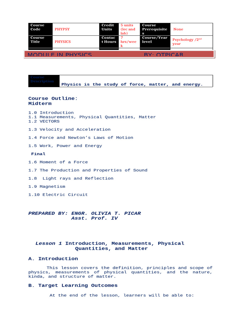 BSP Physics Module by Otpicar | PDF | Sound | Force