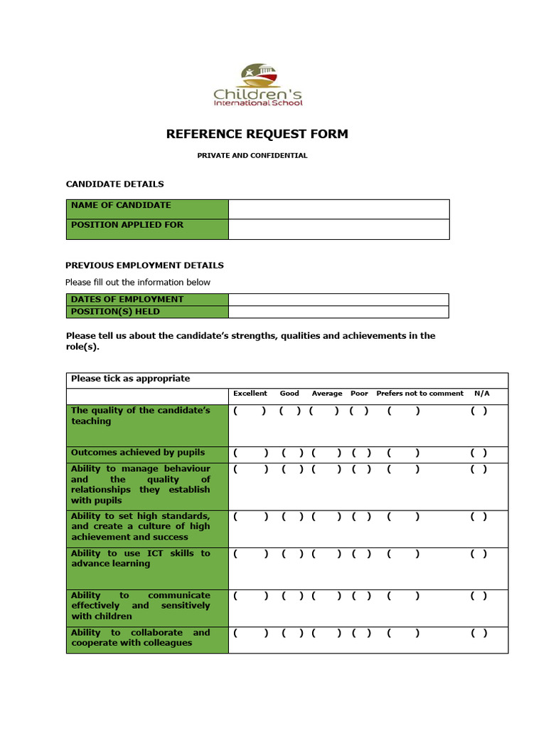 Teacher Reference Request Form | PDF | Educational Technology | Learning