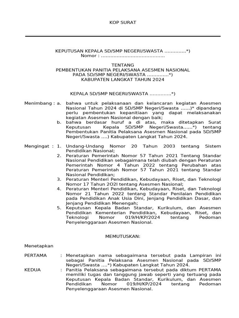 1 SK Panitia Pelaksana AN Satdik - 2024 | PDF