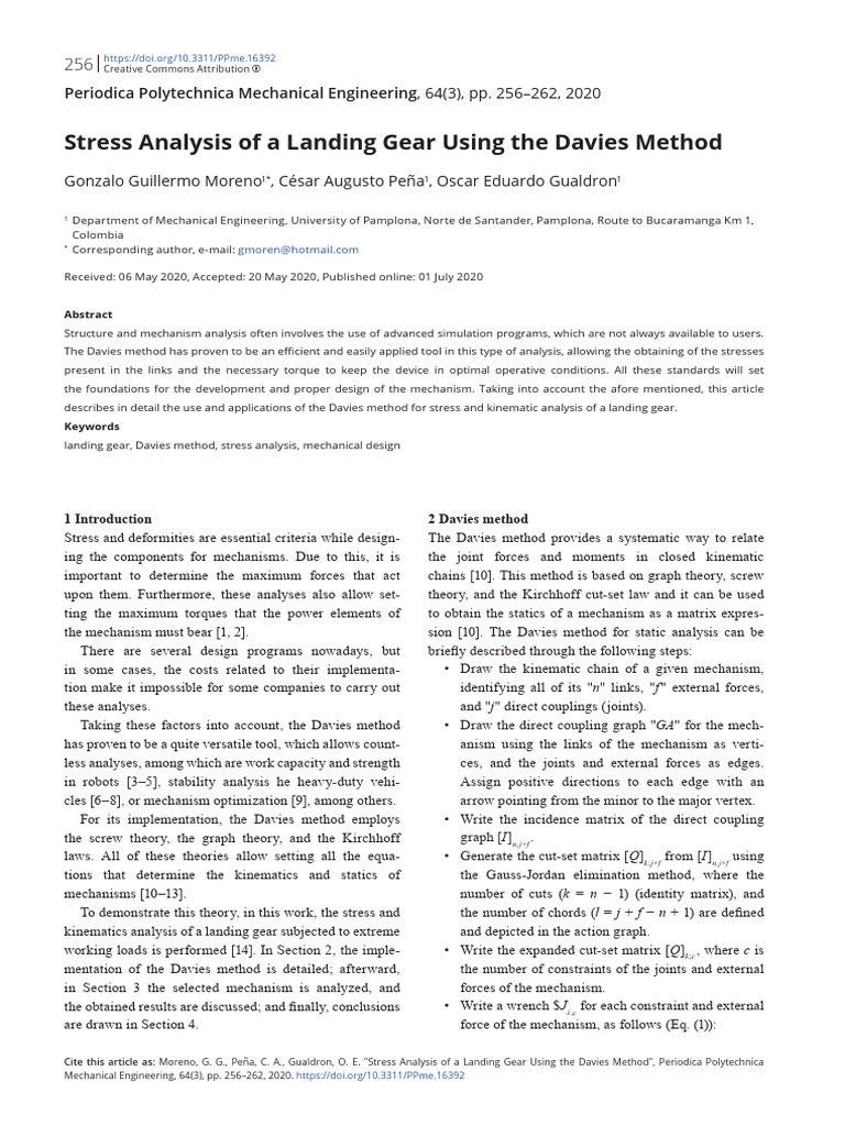 Landing Gear Stress Analysis Using Davies | PDF | Stress (Mechanics ...