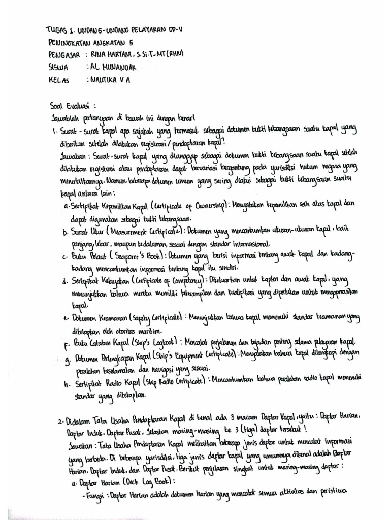 Tugas 1 Uu Pelayaran - Al Munandar - DPV - Ant Va | PDF