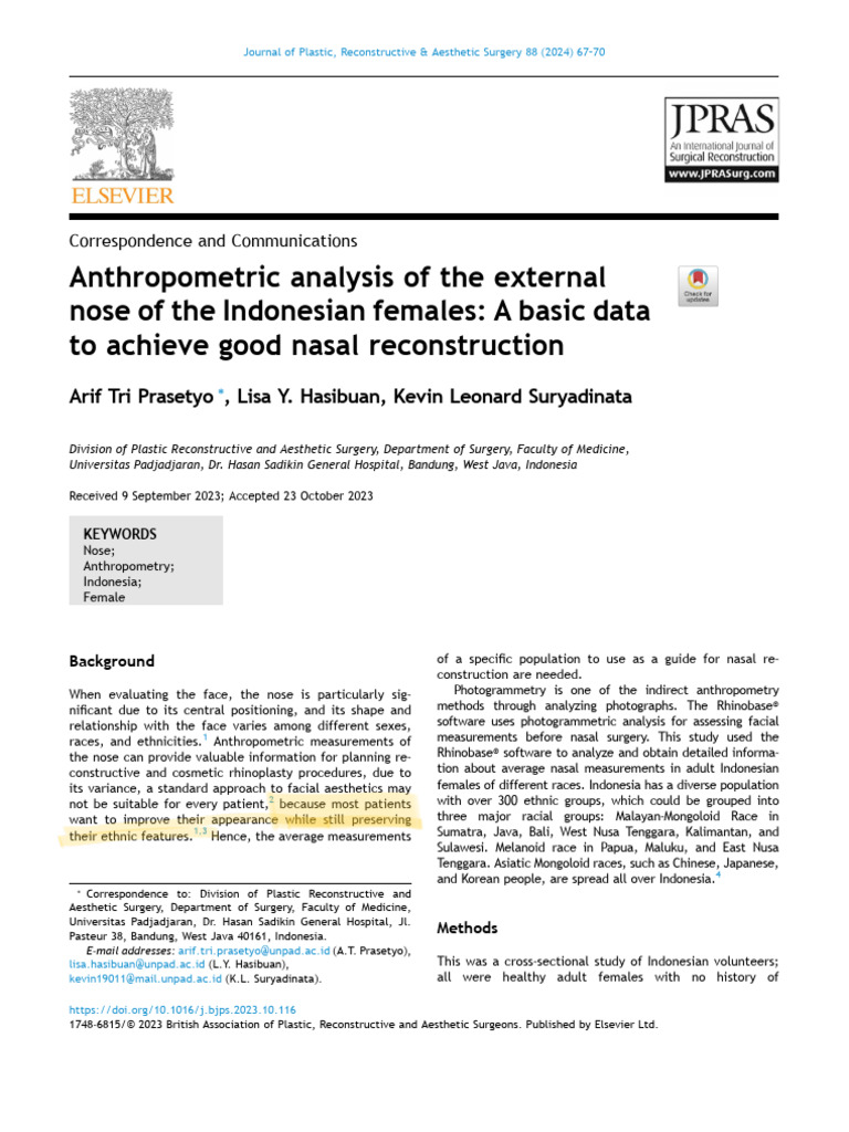 Anthropometric Analysis of The External Nose of TH | PDF | Human Nose | Anthropometry