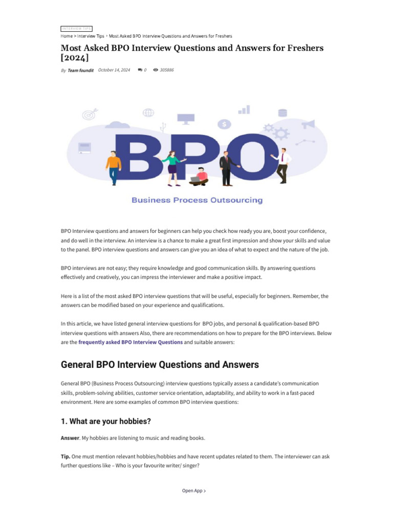 BPO Interview Questions and Answers - Top 35 (2024 UPDATED) | PDF | Business Process Outsourcing ...
