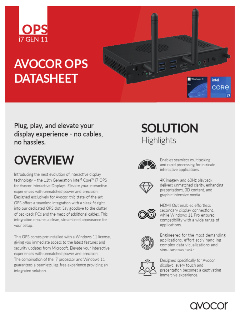 Avocor I7 Gen 11 Ops Datasheet Us | PDF | Computer Hardware | Computer ...