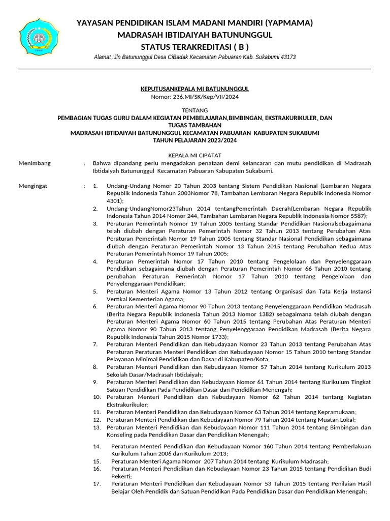 A.6 SK Penugasan Guru Madrasah-1 | PDF