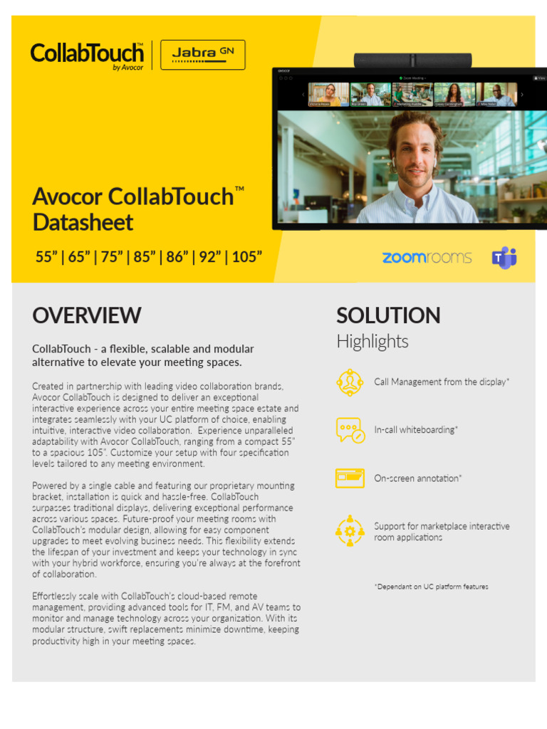 Avocor CollabTouch Datasheet Jabra May 2024 v2 | PDF | Computing ...