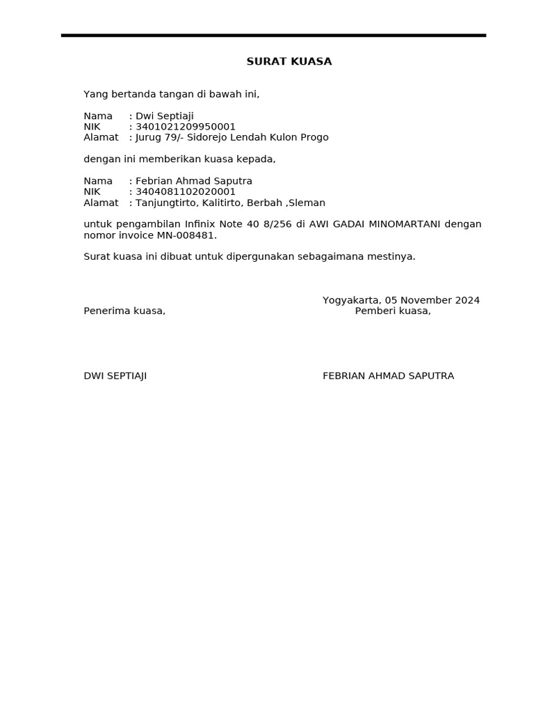 Format Surat Kuasa Biasa | PDF