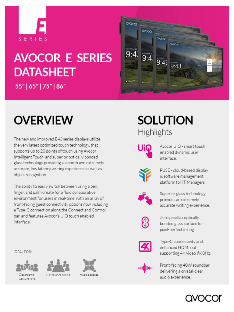 Avocor E40 Series-Datasheet FINAL | PDF | Usb | Hdmi