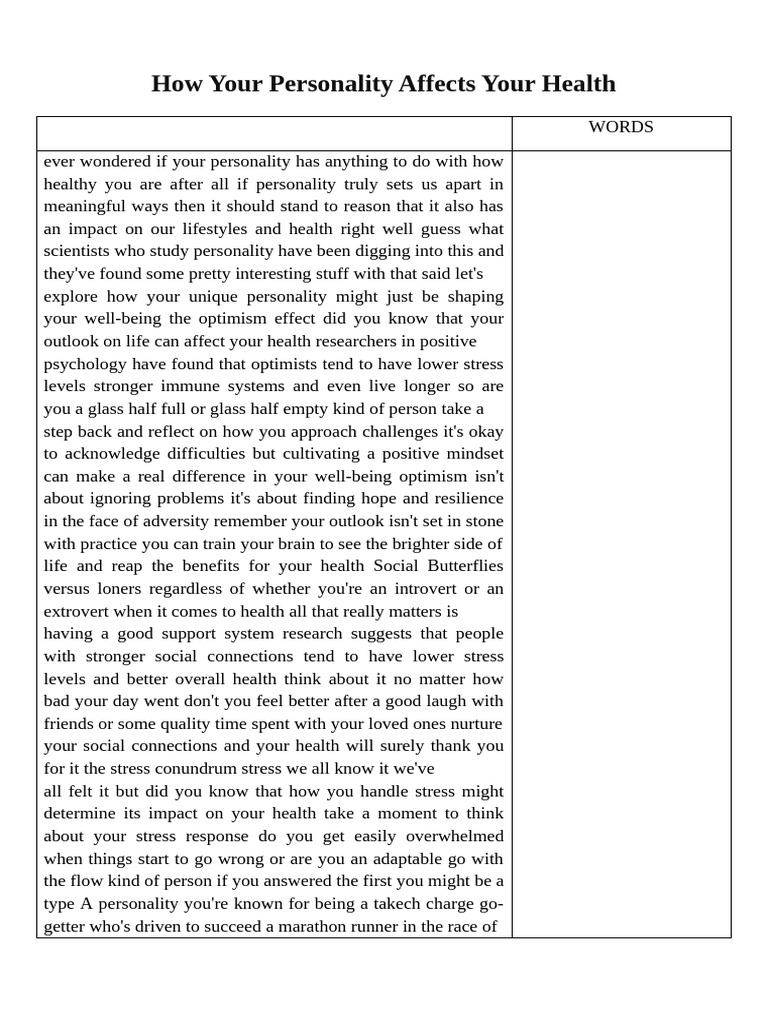 How Your Personality Affects Your Health | PDF | Optimism ...