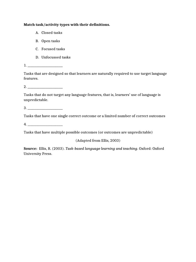 Handout 1 - Types of Tasks-Matching | PDF | Language Arts & Discipline