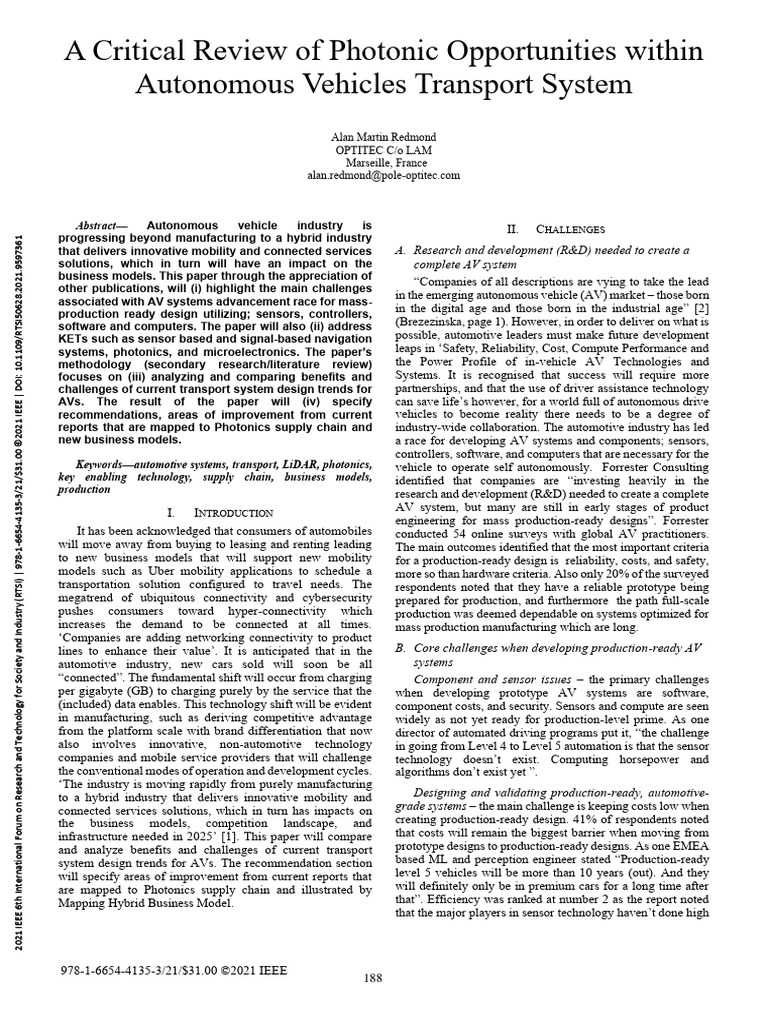 Photonics in Autonomous Vehicles | PDF | Lidar | Photonics