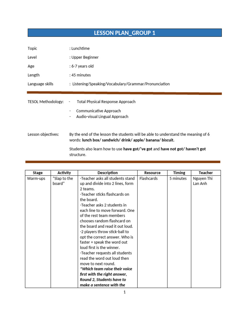 LESSON PLAN GROUP 1 - Course 05-10 Dec 2022 | PDF | Human Communication ...