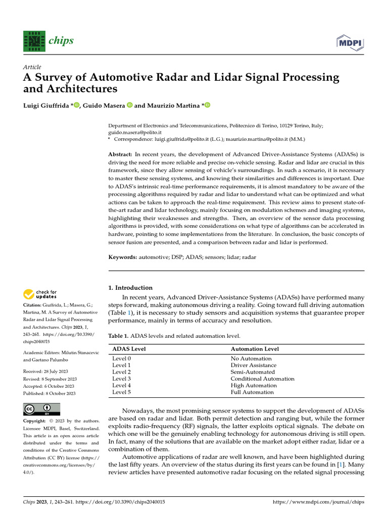 A Survey of Automotive Radar and Lidar Signal Processing and ...