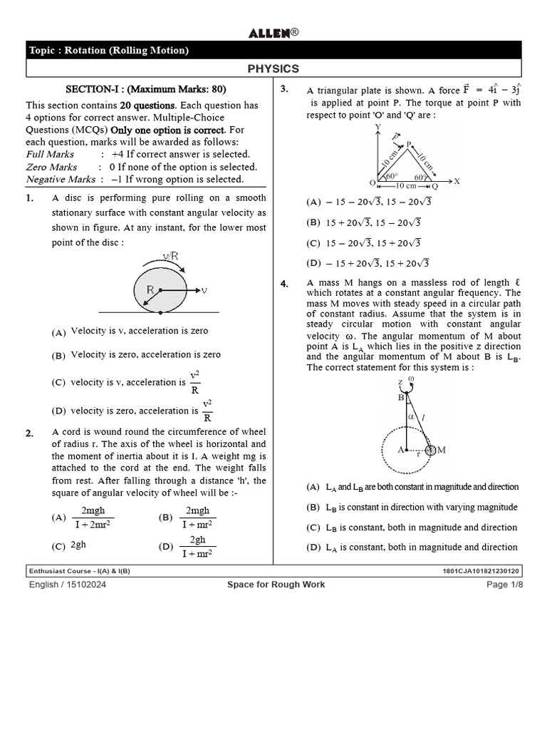 1510 - ROTATION - (Rolling Motion) - FINAL | PDF | Angular Momentum ...