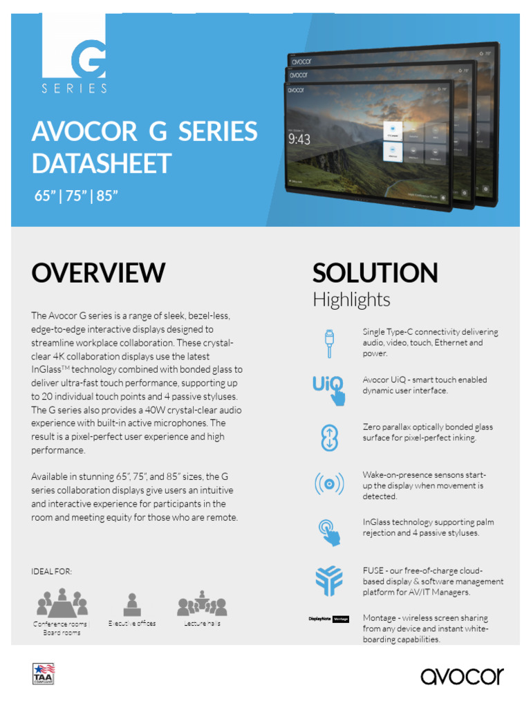 Avocor G Series Datasheets ENGLISH | PDF | Usb | Hdmi