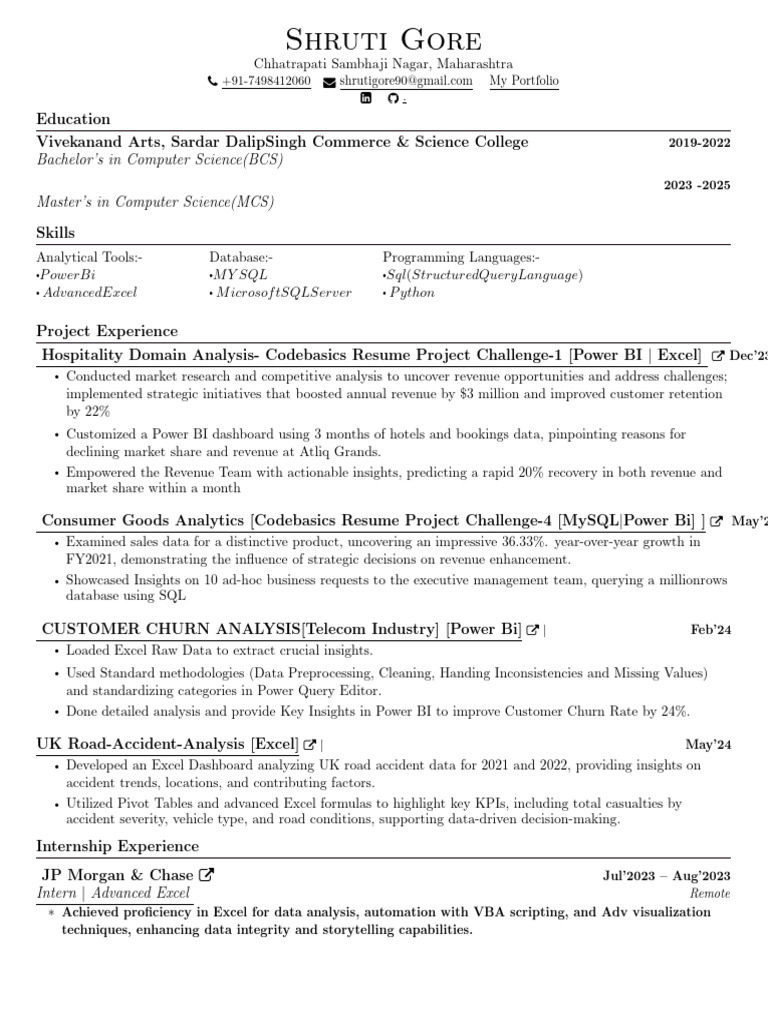 Gore Shruti Pravin Data Analyst CV 02 PDF | PDF | Microsoft Excel | Data Analysis