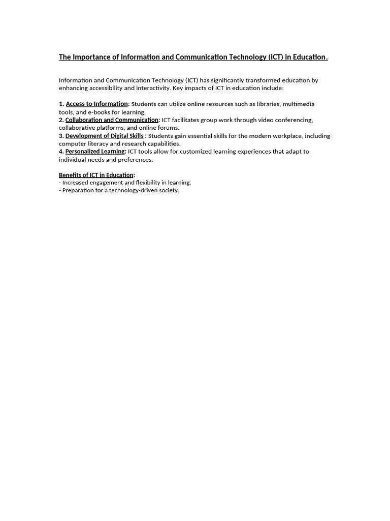 The Importance of Information and Communication Te | PDF