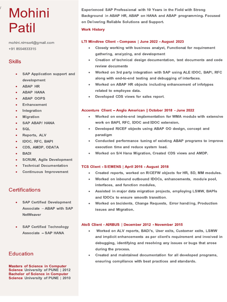 Mohini Patil ABAP Resume | PDF