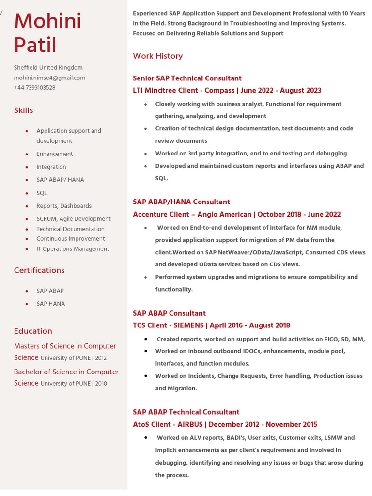 Mohini Patil SAP Application Support | PDF | Computing | Software Engineering