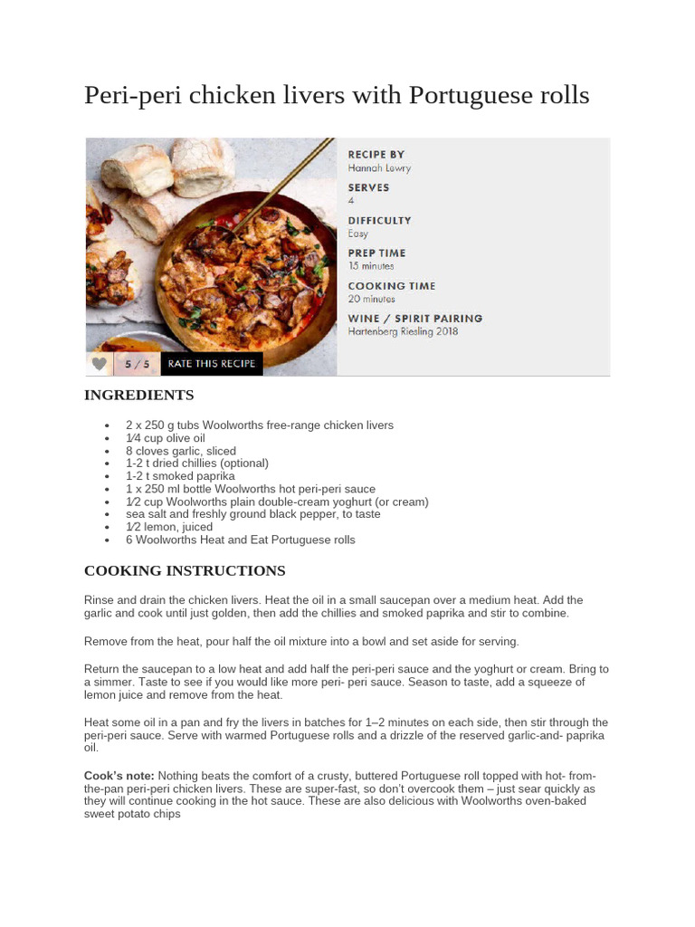 Peri Peri Chicken Livers Portuguese Style | PDF | Cooking, Food & Wine