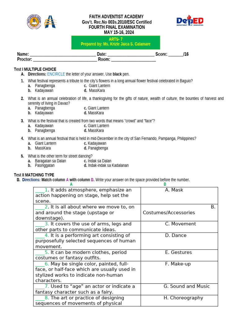 Arts Final q4 | PDF | Language Arts & Discipline