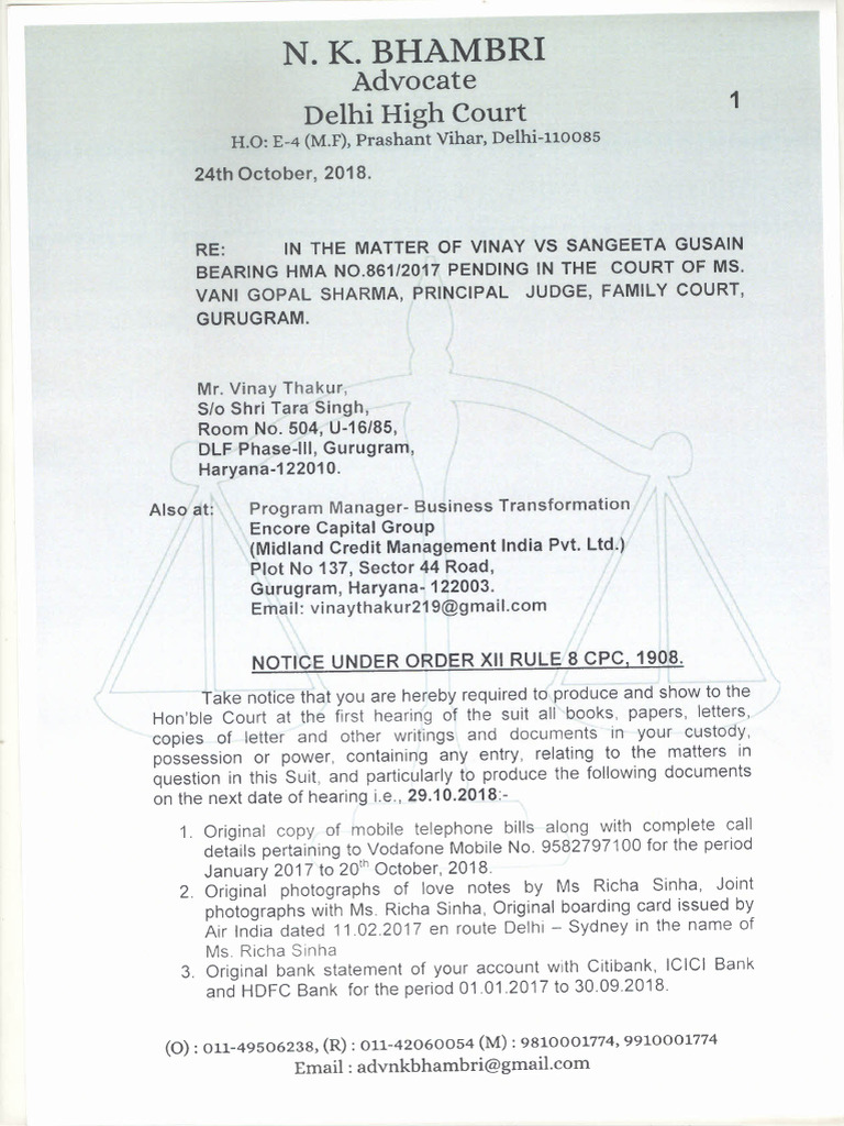 Notice Under Order XII Rule 8-Scanned | PDF