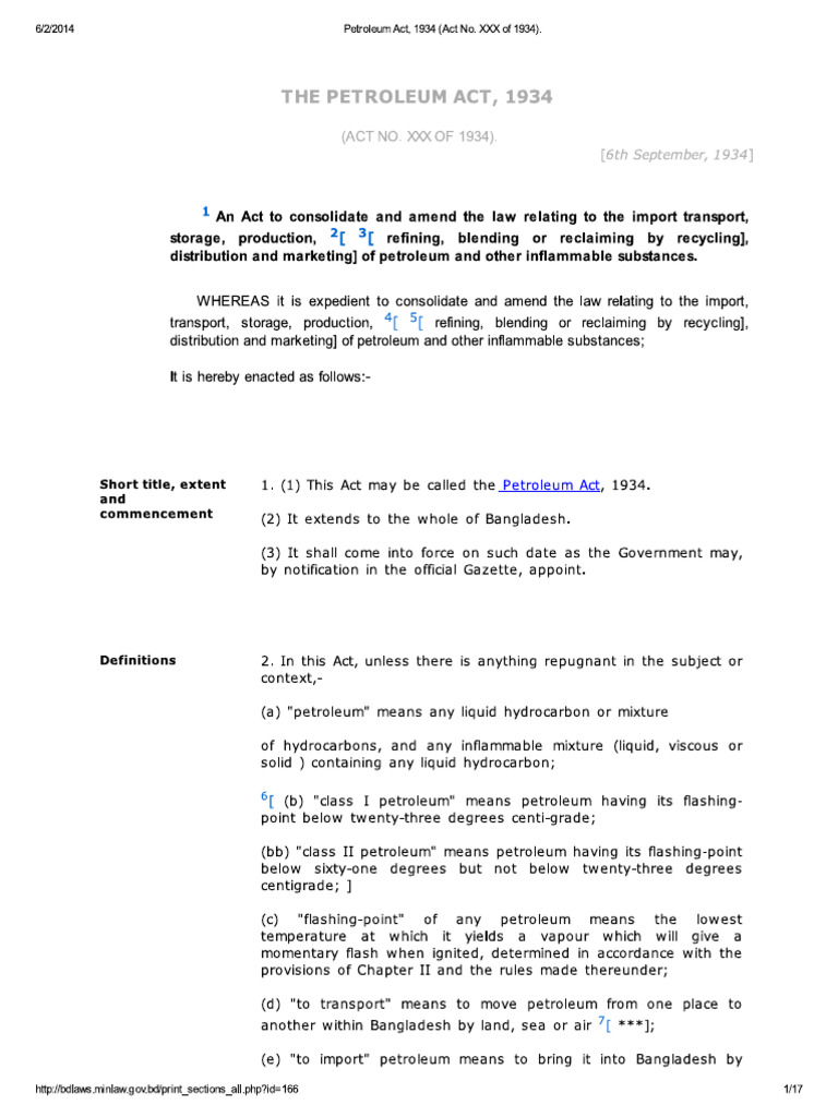 Petroleum Act, 1934 (Act No. XXX of 1934) MM | PDF
