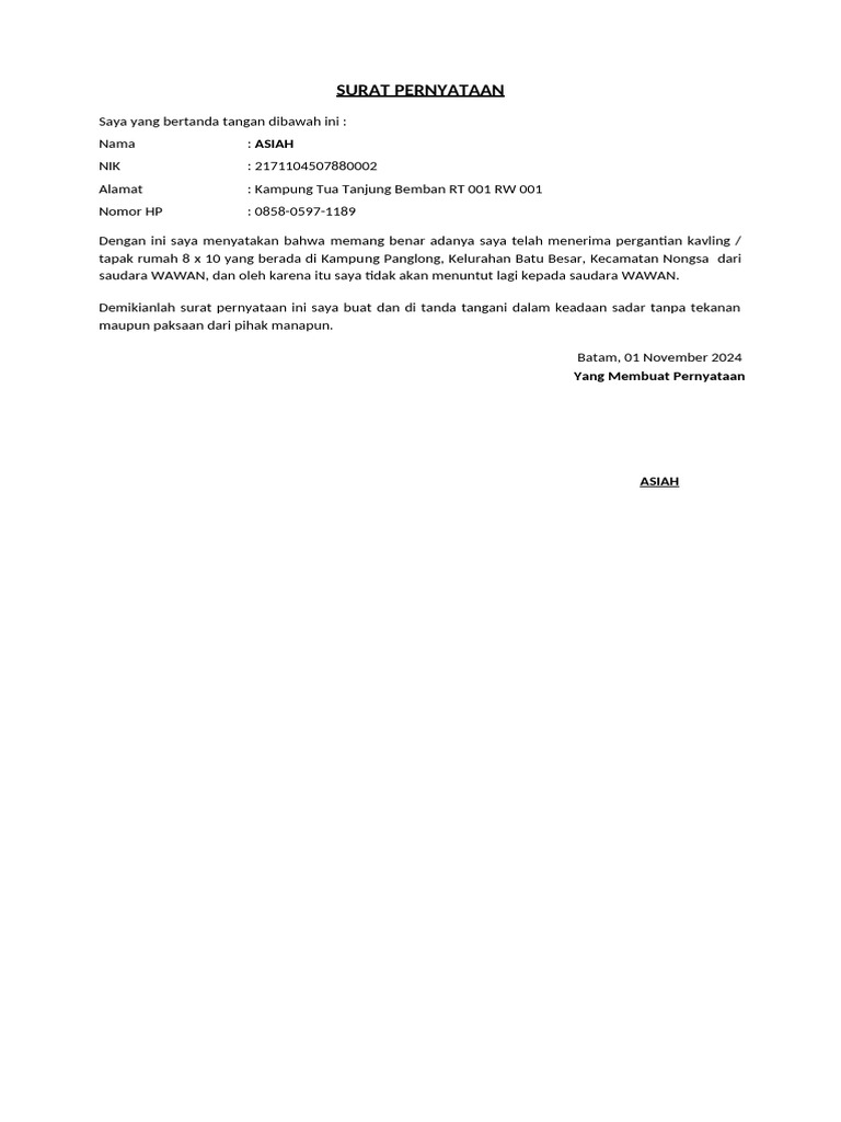 Surat Pernyataan 2 | PDF