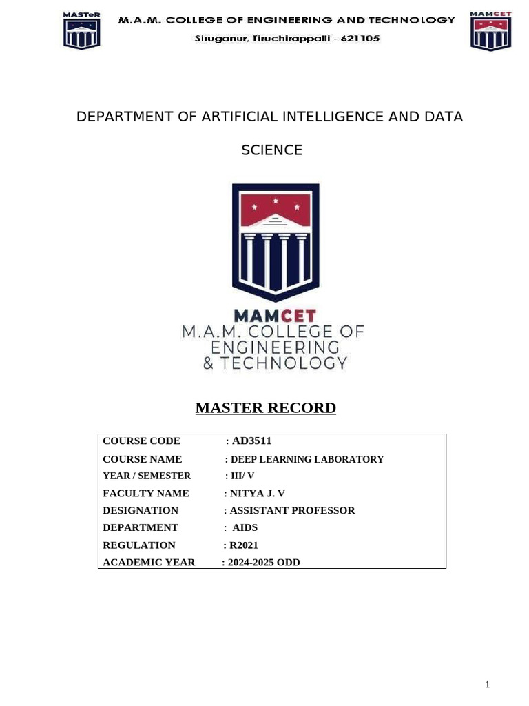 Deep Learning Lab Syllabus 2024-2025 | PDF | Deep Learning | Artificial ...