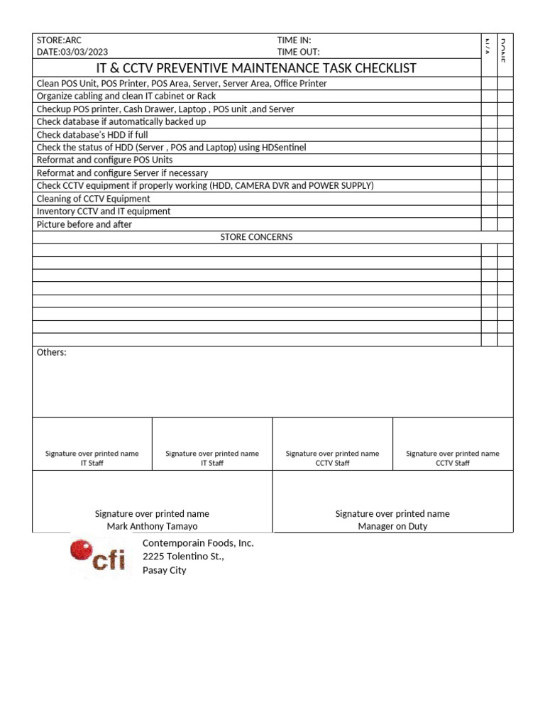 Arc PM Checklist | PDF