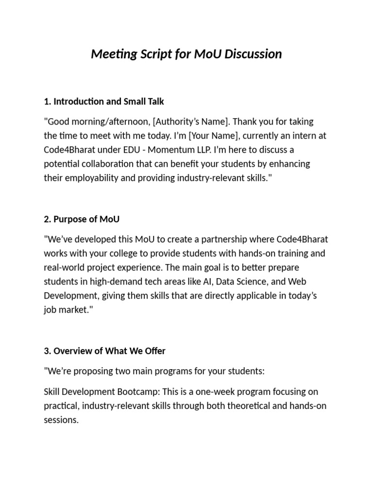 MoU Script | PDF | Mentorship