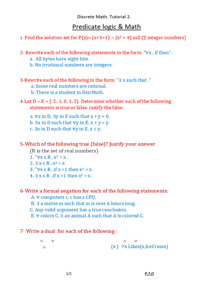 Discrete Math Logic Exercises | PDF