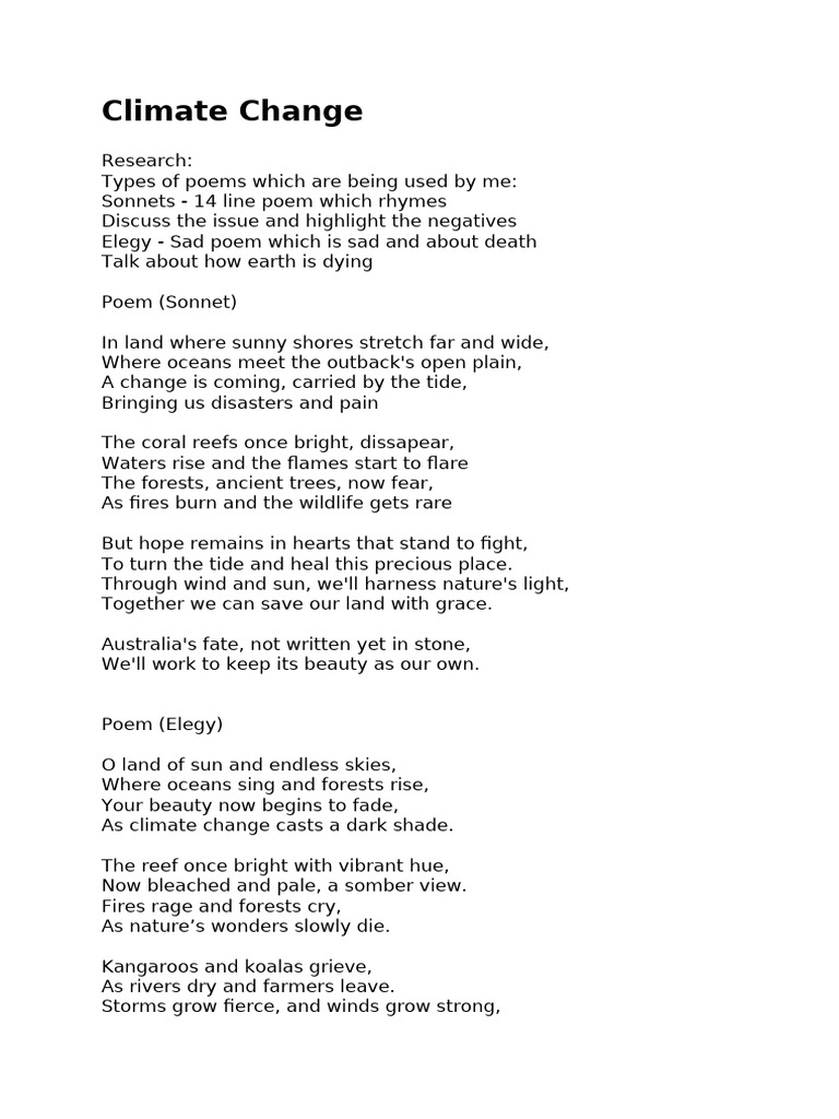Climate Change Poems | PDF | Language Arts & Discipline | Poetry
