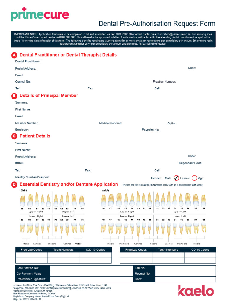 Dental Pre-Authorization Request Form | PDF | Health Care | Dentistry
