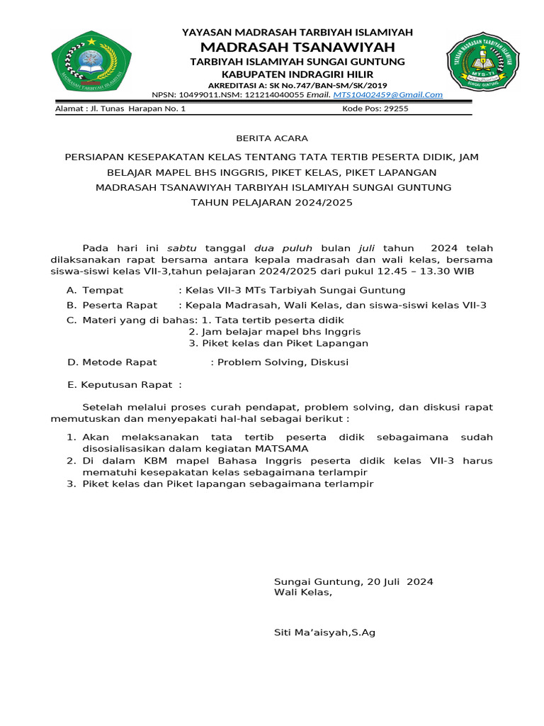 Berita Acara Rapat Wisuda Tahfidz | PDF