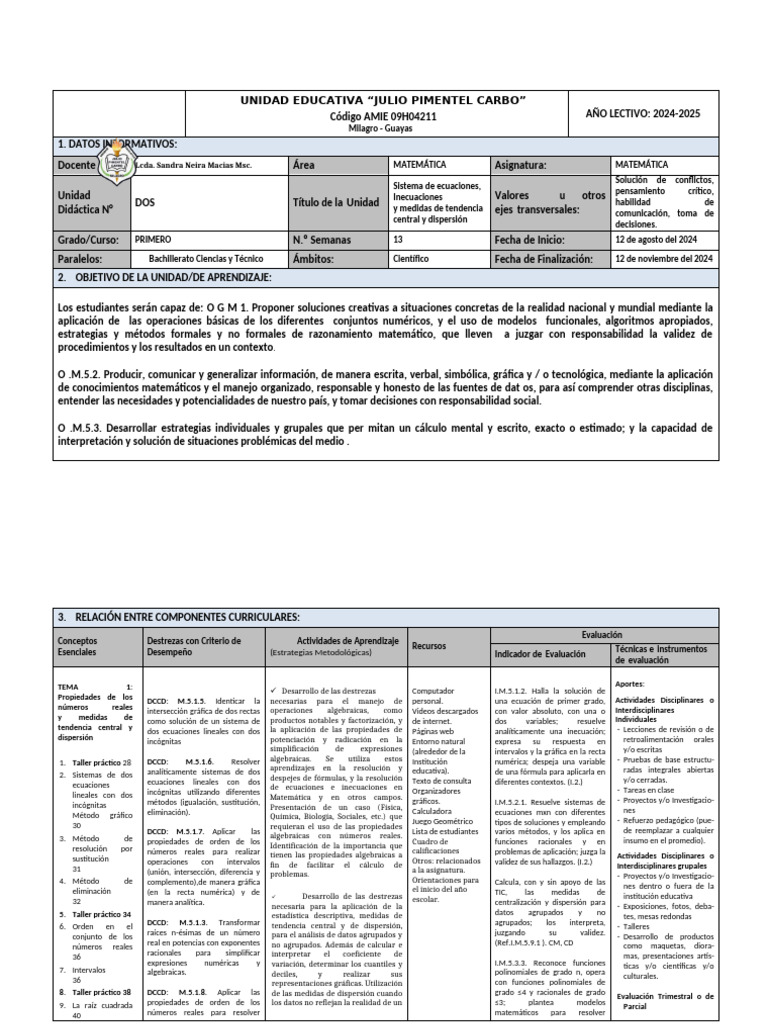 Pcu 2 Primero Bach | PDF | Ecuaciones | Número Real