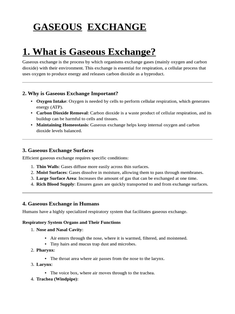 Grade 11 Gaseous Exchange Overview | PDF | Respiratory System | Lung