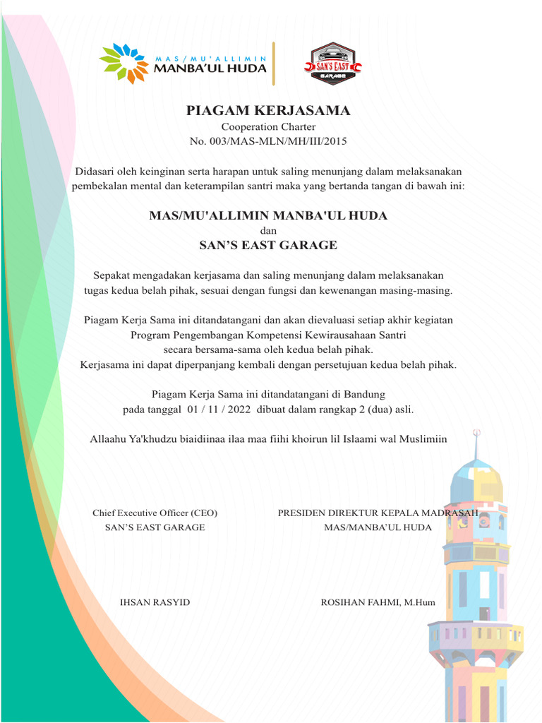 Piagam Kerjasama Santri dan Garage | PDF | Karier & Perkembangan