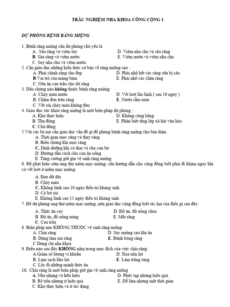 (123doc) - Trac-Nghiem-Nha-Khoa-Cong-Cong-1 | PDF