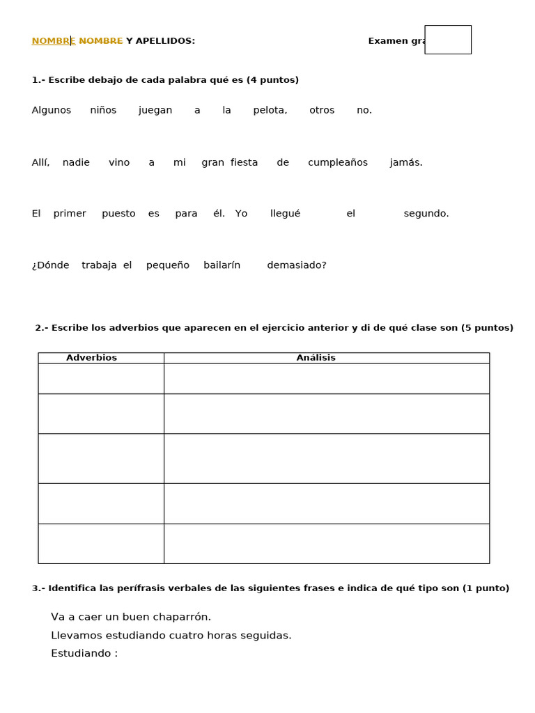 Examen de Gramática 2 | PDF