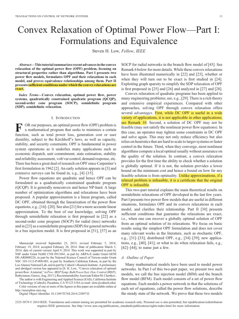 Convex Relaxation in Optimal Power Flow | PDF | Matrix (Mathematics) | Mathematical Optimization