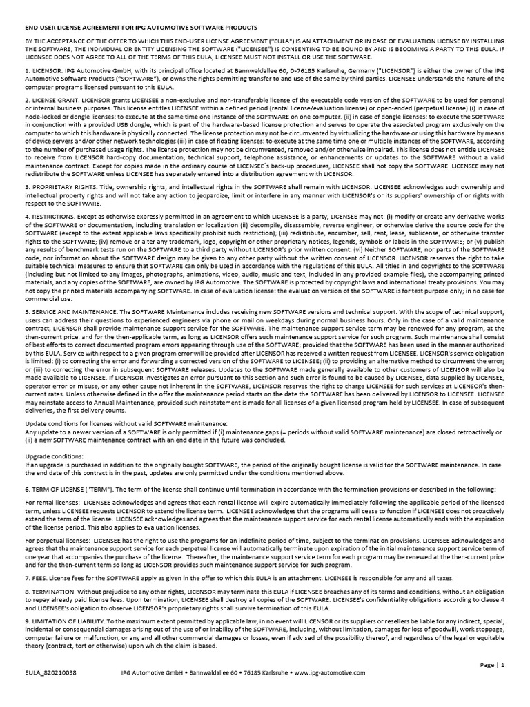 IPG Automotive EULA 2021 | PDF | License | Proprietary Software