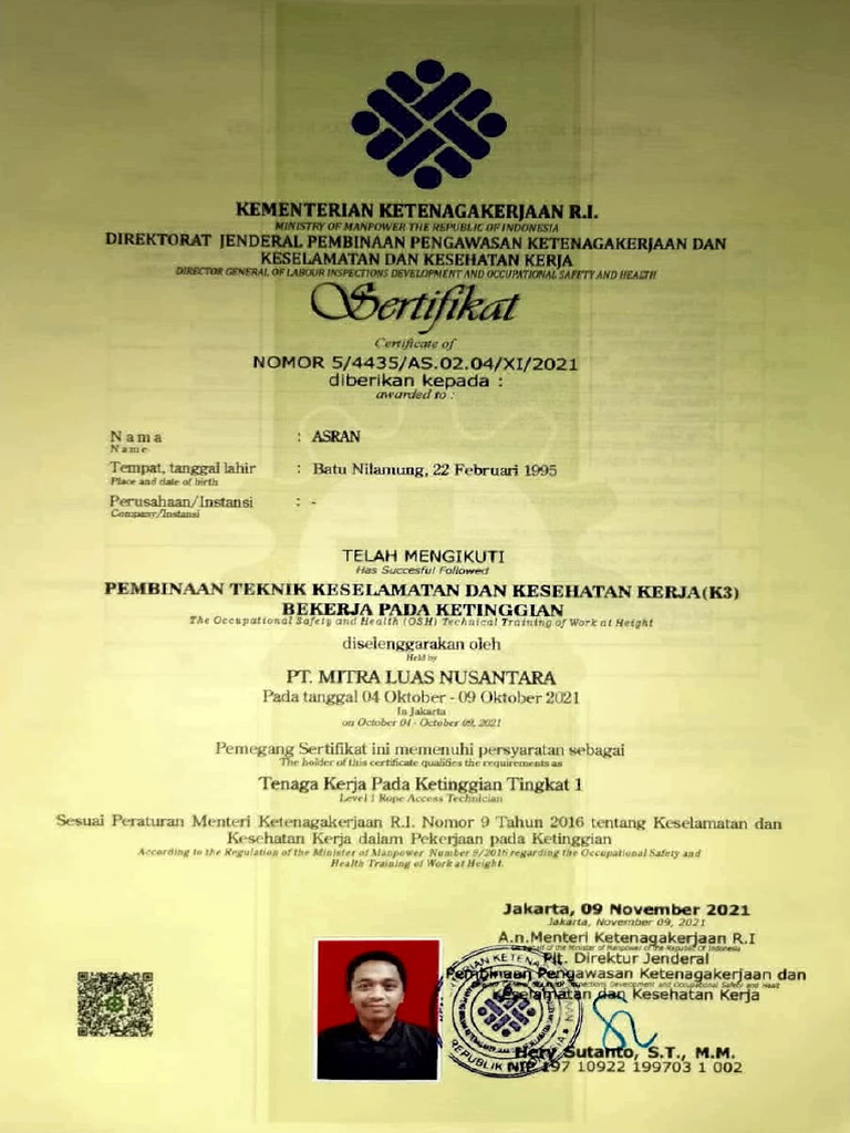 PEL147-2024-10-081728378425 - Sertifikat Asran | PDF