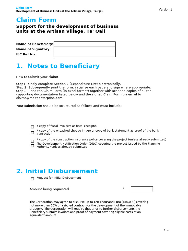 Claim Form Version Version 1 - 1 | PDF | European Union | Information ...