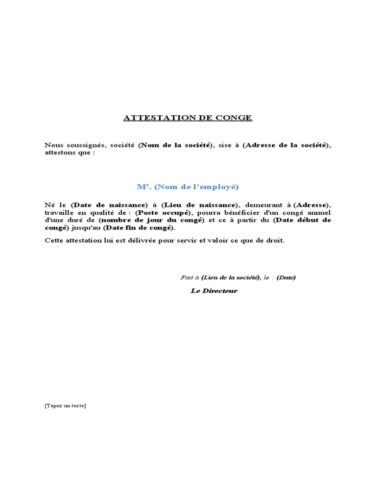 Attestation de Congé | PDF