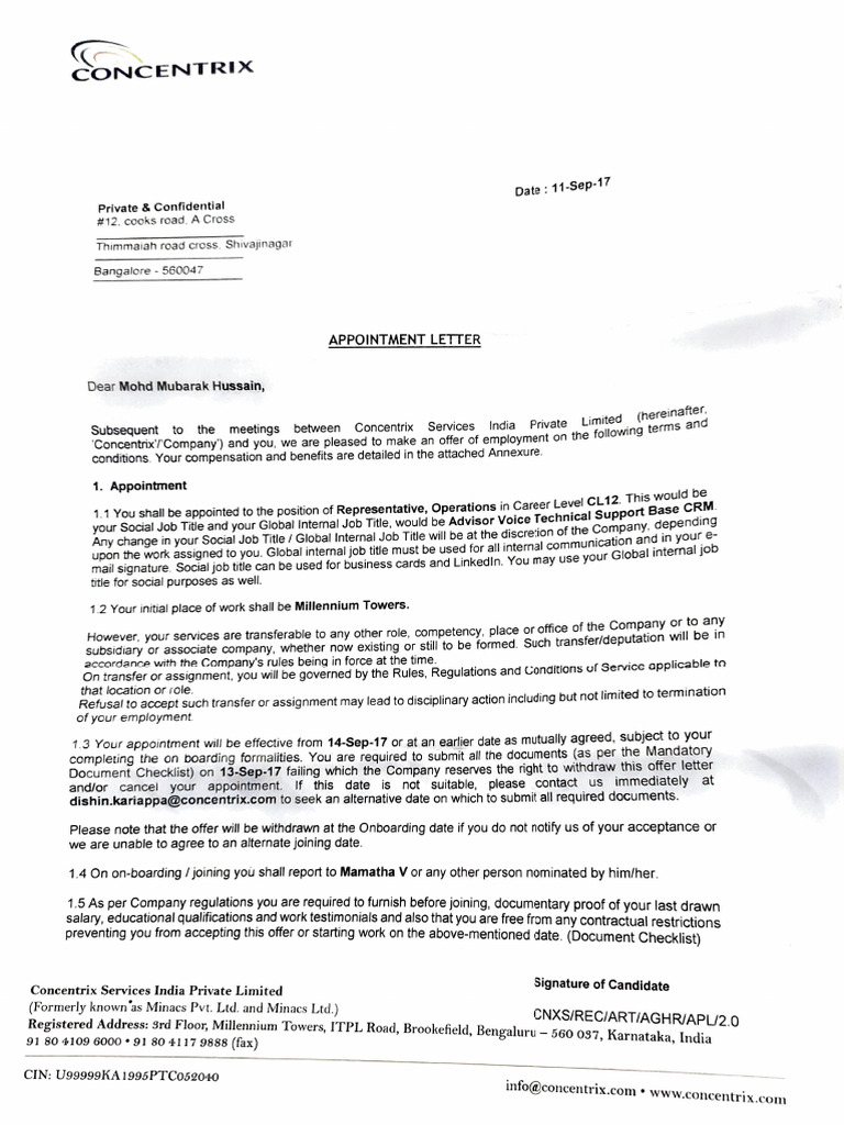Concentrix Offer Letter Page 1 | PDF | Justice | Crime & Violence