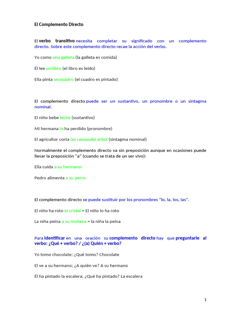 Ejercicios de Complementos Directos e Indirectos | PDF | Objeto ...