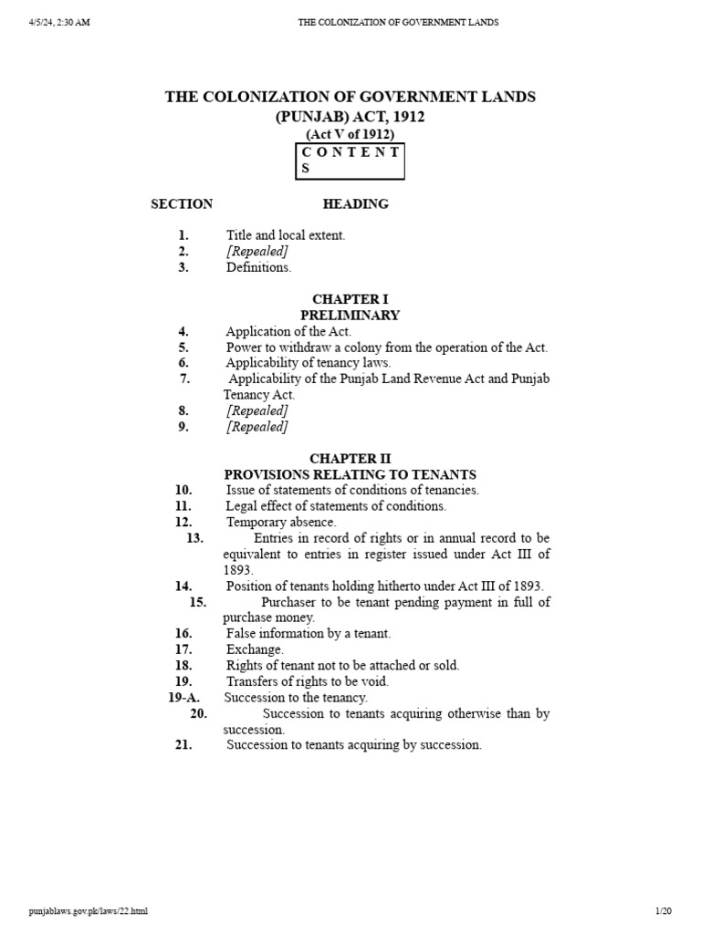 Punjab Government Lands Colonization Act | PDF | Leasehold Estate | Lease